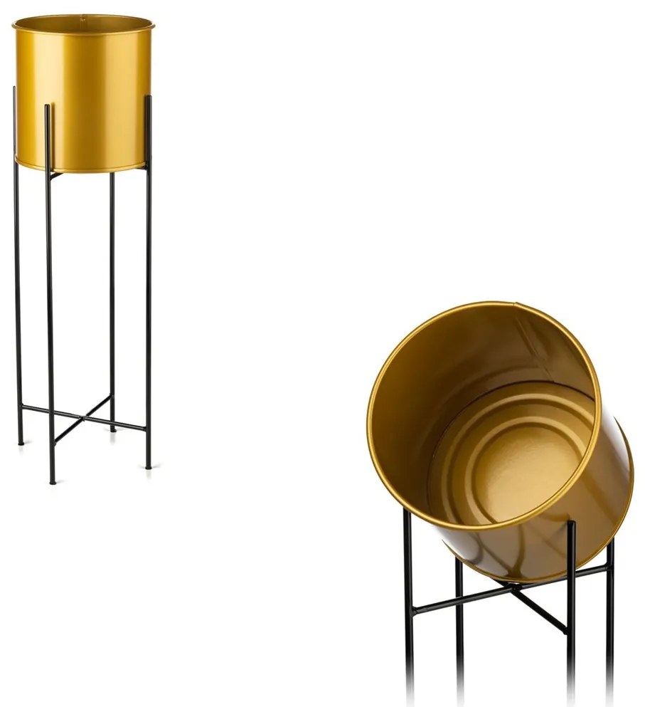 KOVOVÝ KVĚTINÁČ SE STOJÁNEM GLAMOUR 75X24 CM ZLATÁ/ČERNÁ