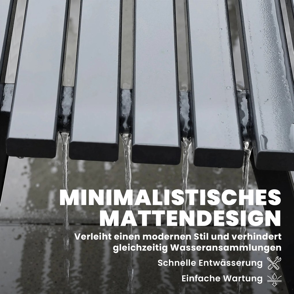Zahradní lavička 3místná kovová venkovní lavička odolná proti povětrnostním vlivům s širokým sedákem s laťkovou konstrukcí, do 240 kg 154 x 68 x 88 cm