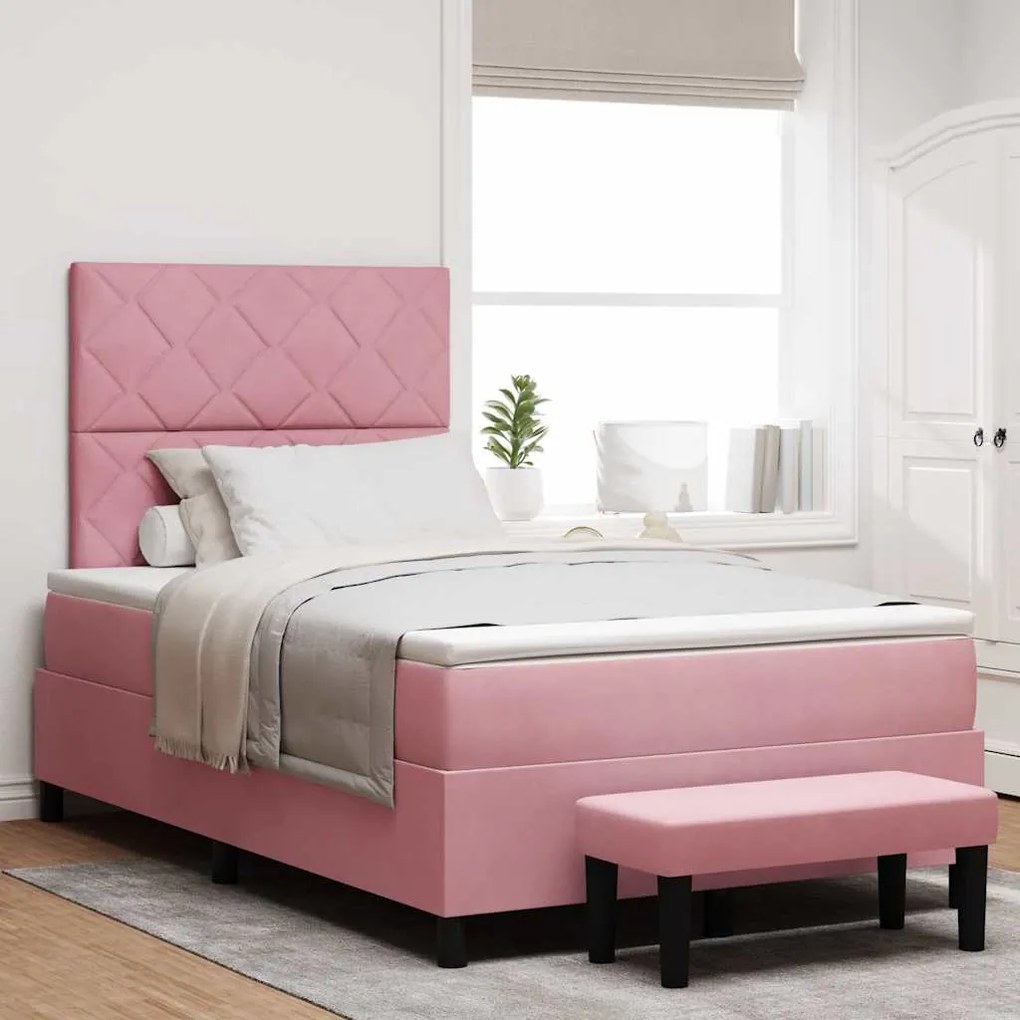 Postel s boxspringem s čelo Růžová 190 x 120 cm samet 3344569