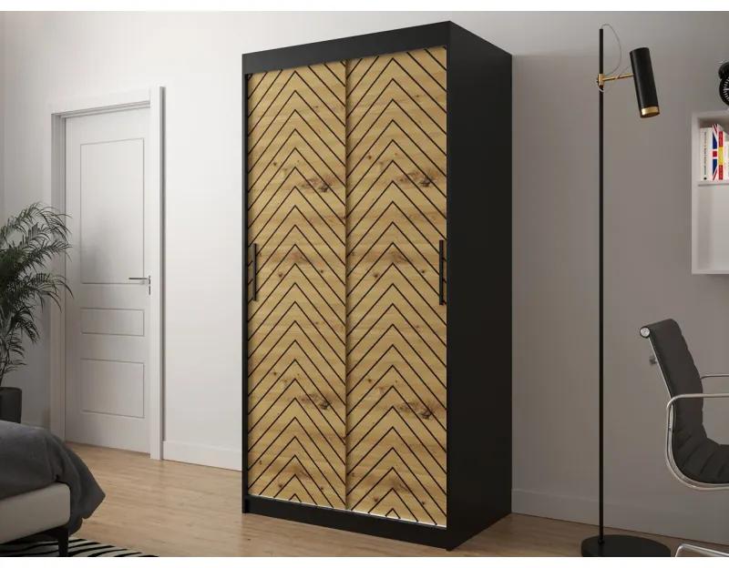 Moderní šatní skříň Ratintu 1 100 cm, Úložný prostor: ano, Barva: dub artisan / dub artisan + černá