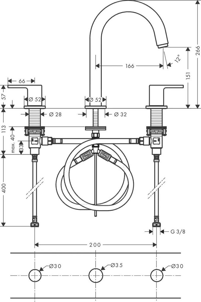 Hansgrohe Vernis Shape, umyvadlová baterie s výpustí, 3-otvorová instalace, chromová, 71563000
