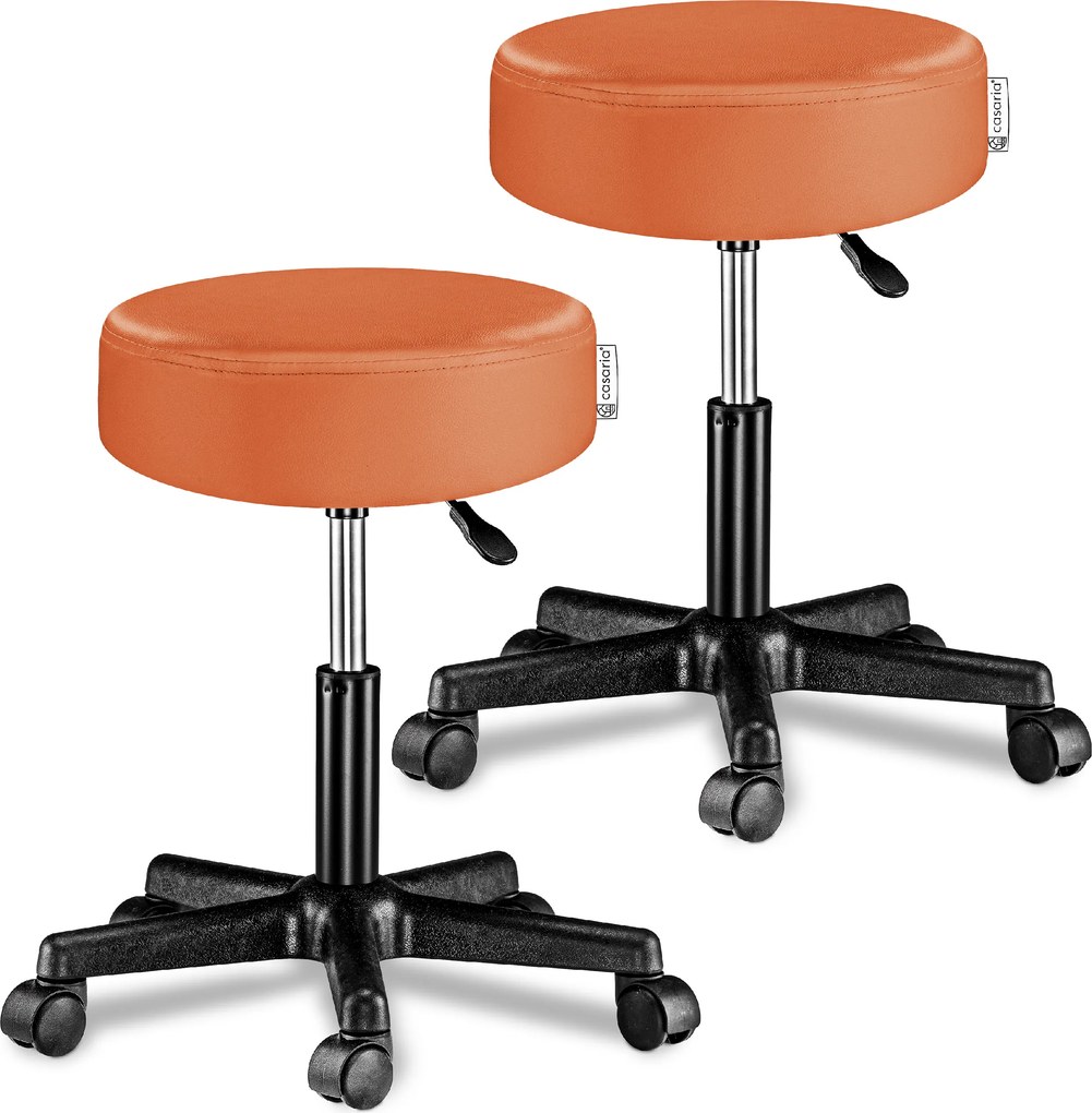 Pojízdná stolička umělá kůže sada 2 ks oranžová 360° otočný
