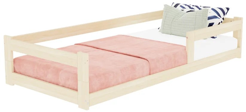 Benlemi Nízká jednolůžková postel ze dřeva SAFE 5v1 se zábranou Zvolte barvu: Béžová, Zvolte rozměr: 135x190 cm, Zvolte zábranu: S otevřeným vstupem