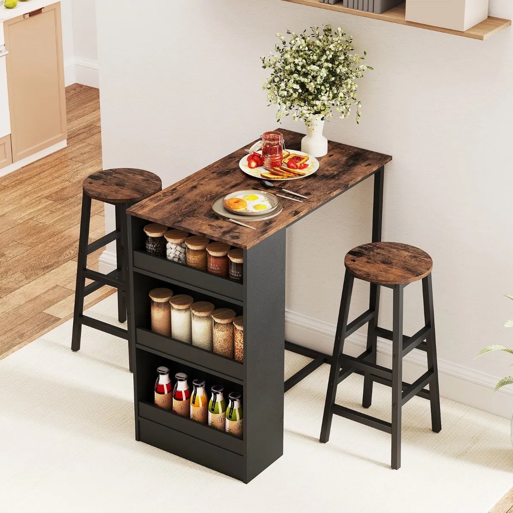 Costway Kuchyňský stůl se 2 stoličkami, prostorově úsporný bistro jídelní set