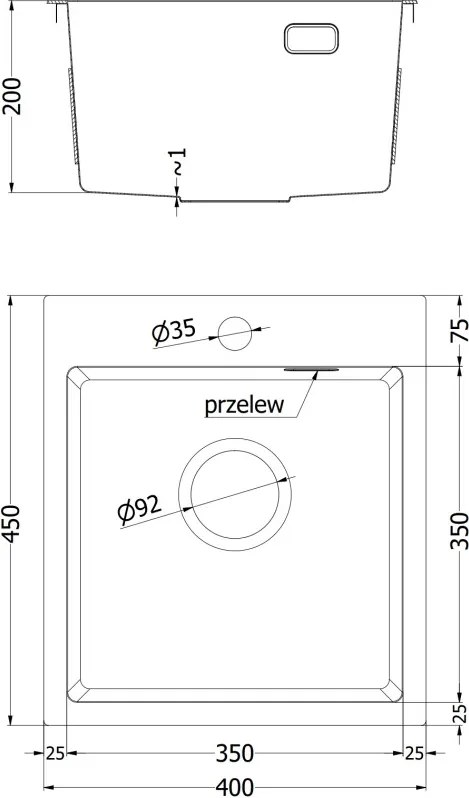 Mexen Solix dřez z nerezové oceli, 1-komorový 400 x 450 mm, inox - 6401401000-01