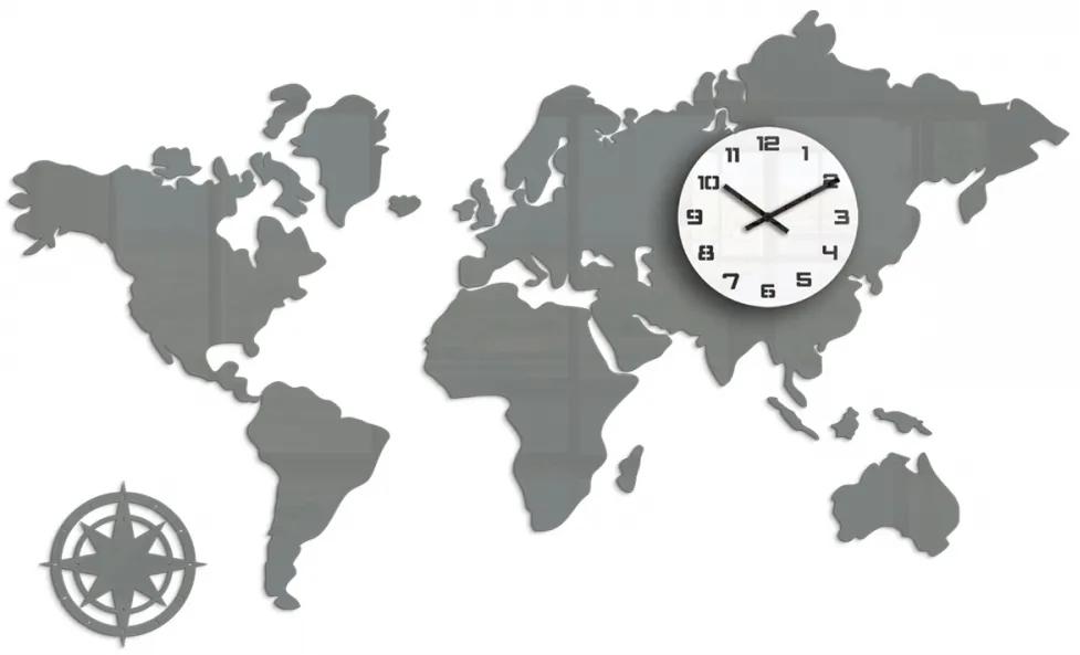 3D nalepovací hodiny Mapa světa šedé