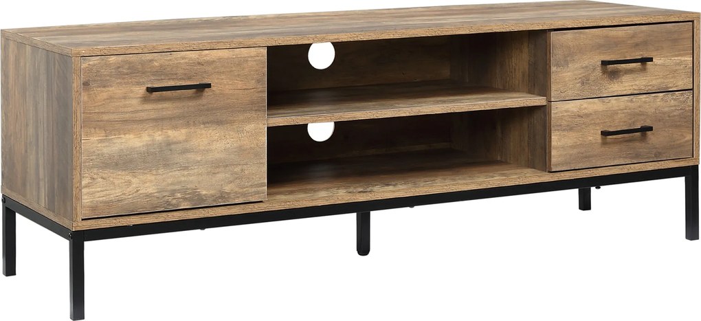 HOMCOM Dřevěný TV Stojan pro Televize do 50 Palců se 2 Zásuvkami a 2 Policemi, Správa Kabelů pro Obývací Pokoj, Jídelnu a Ložnici, 132 x 39 x 45.5 cm