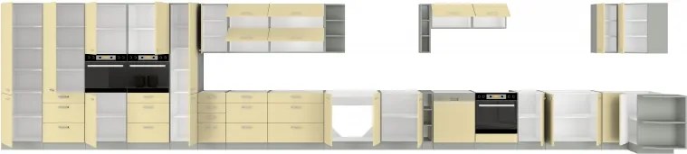 Nábytek Elegance Kuchyňská linka KAMELIA 120/180 cm = Dolní skříňky: 80cm dřezová, 40cm zásuvková, Horní skříňky: 80cm plná, 40cm, 60cm digestořová