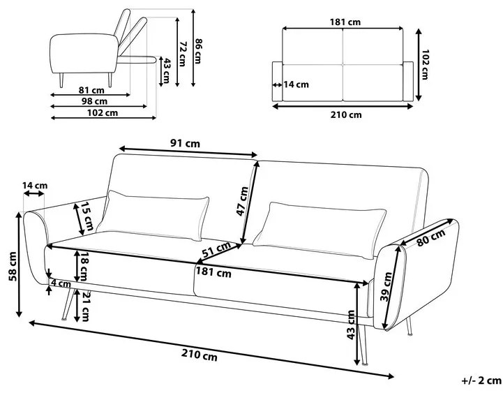 Rozkládací pohovka pro 3 osoby EINA tmavě červená Beliani