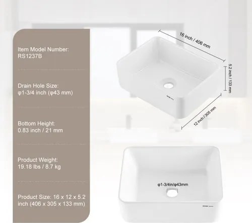 Moderní keramické umyvadlo 40,6 × 30,5 cm Koupelnová mísa na umyvadlo Bílá