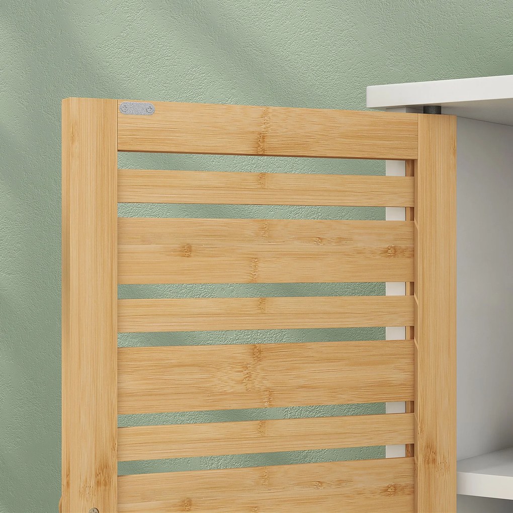 HOMCOM Skříňka pod umyvadlo Moderní koupelnová skříňka s magnetickými dvířky z bambusu a nastavitelnou policí 60x30x60 cm Bílá a přírodní