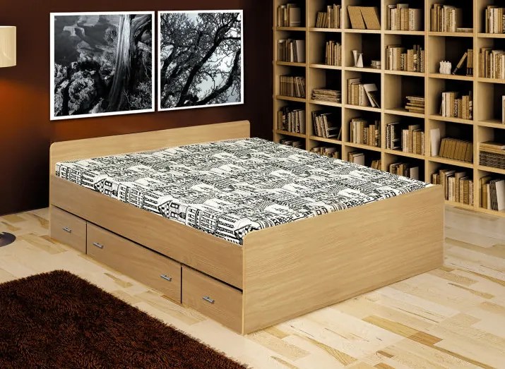 postel, dvojlůžko Tempo Kondela Duet 80262 se zásuvkami, 160x200 cm, lamino buk