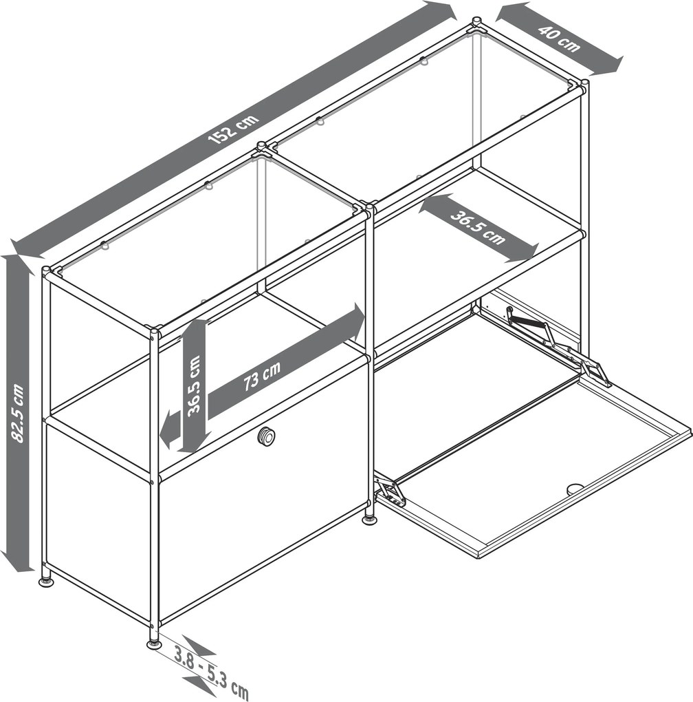 Tchibo - Kovová odkládací skříňka »Cn3« se 2 výklopnými dvířky a skleněnými policemi, hnědošedá