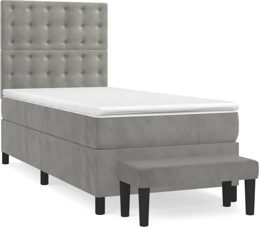 Box spring postel s matrací světle šedá 90x200 cm samet 3138061