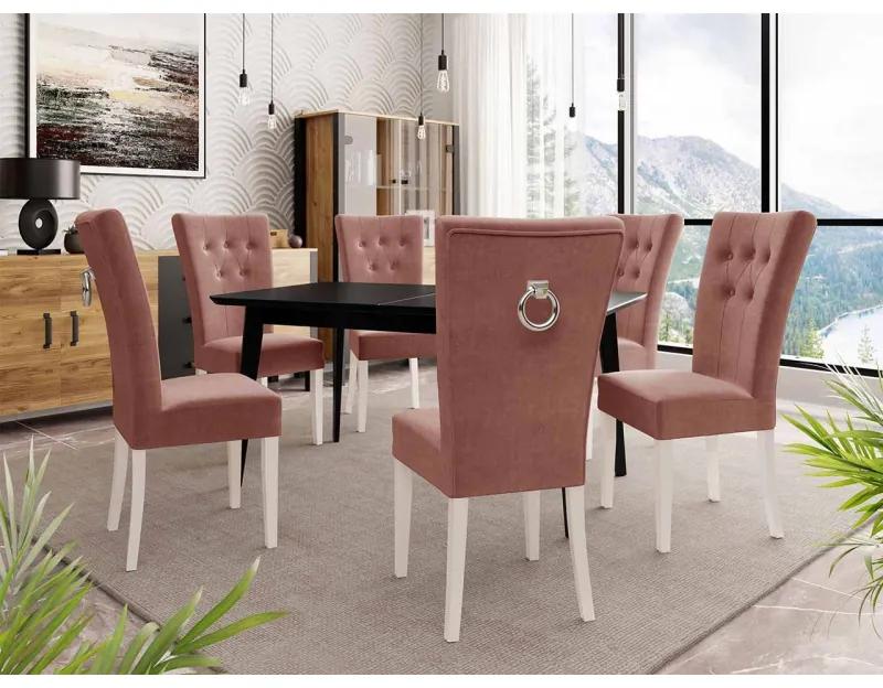 Rozkládací stůl 140x80 se 6 židlemi ST67, barva: natura, barva: bílá, Klepadlo: zlaté, Potah: Magic Velvet 2225