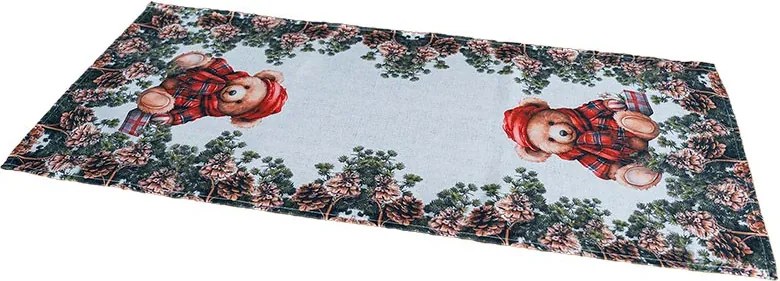 Ubrus Vánoční medvídek v jehličí 40 × 90 cm