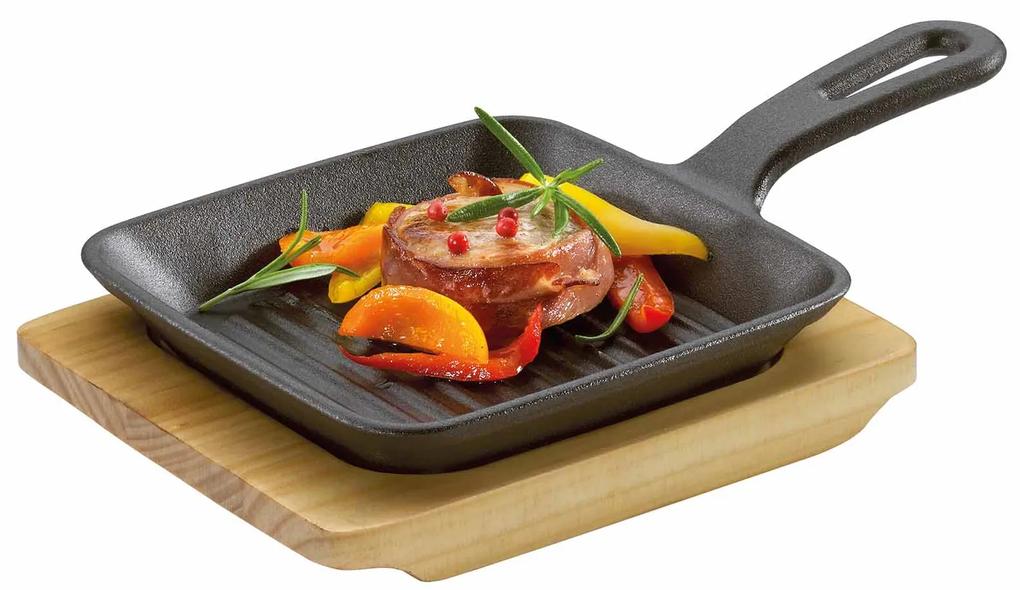 Küchenprofi BBQ Mini grilovací/servírovací pánev s prkénkem 23x13,5x5,5 cm