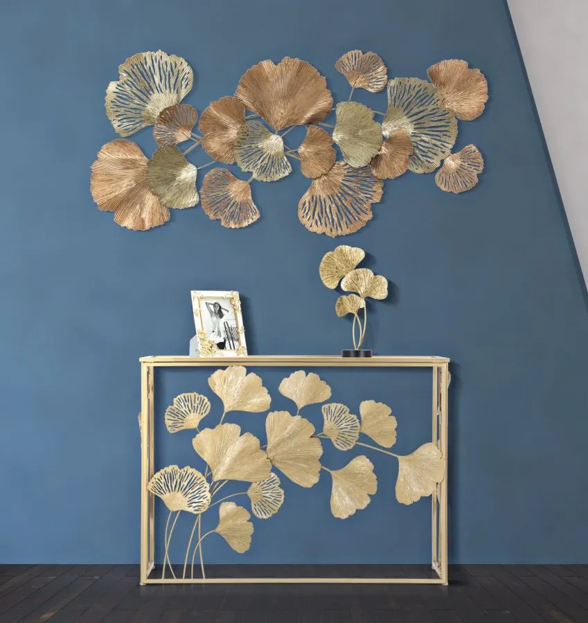 Zlatý konzolový stolek Mauro Ferretti Leaf, 108x36,5x80 cm