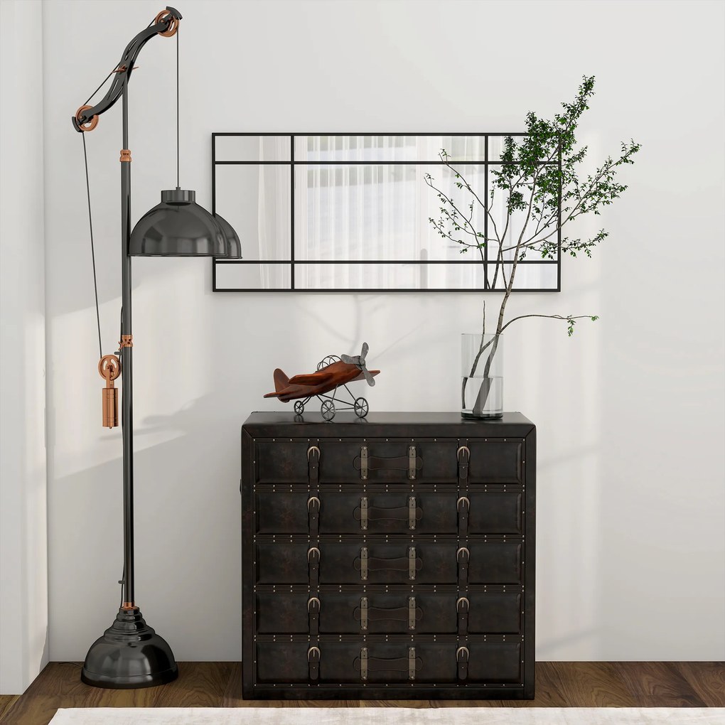 HOMCOM Nástěnné zrcadlo, dekorativní zrcadlo s kovovým rámem, černé pruhy, vrstvené sklo, 50Š x 2H x 110V cm