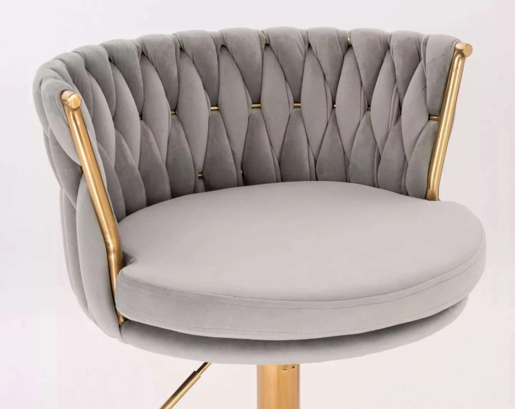 LuxuryForm DESIGN Otočná židle LYON VELUR na zlaté podstavě s kolečky - světle šedá