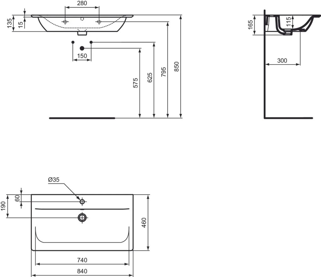 Ideal Standard Connect Air - Nábytkové umyvadlo 840 x 460 mm, hedvábná černá E0279V3