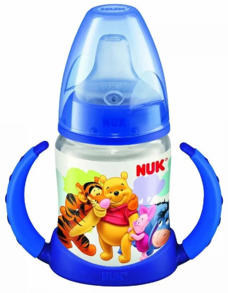 NUK Lahvička na učení DISNEY-Medvídek Pú s kontrolou teploty 150 ml modrá