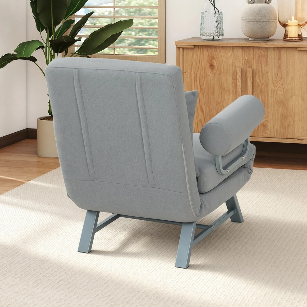 HOMCOM Rozkládací křeslo, čalouněné křeslo, přeměnitelné na postel pro hosty, ergonomické, světle šedé