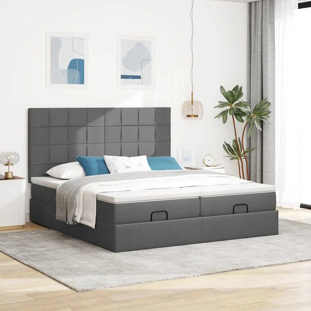 Osmanský rám postele s matrací tmavě šedá 160x200cm textil 3313686