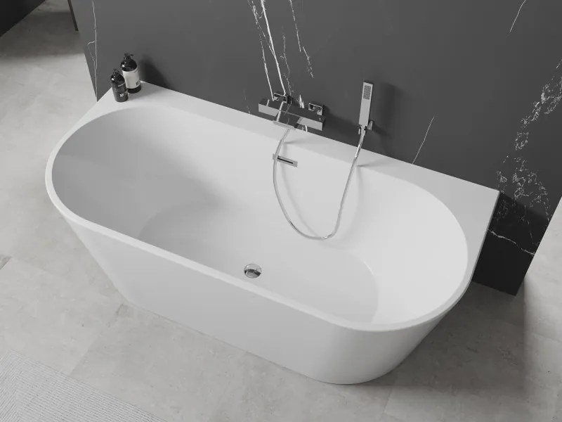 Mexen Oval+, volně stojící vana ke stěně 170 x 80 cm, bílá lesklá, chromový přepad, 52681708000-01