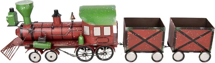 Červená kovová dekorace vláček Christmas Train - 168*30*47 cm