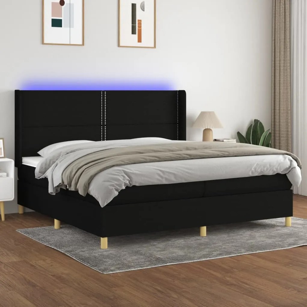 Box spring postel s matrací a LED černá 200x200 cm textil 3138823