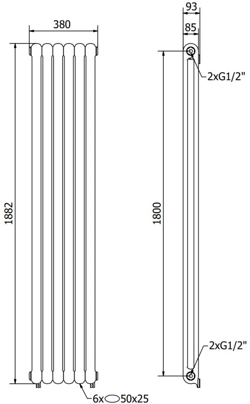 Mexen Kent, topné těleso 1882 x 380 mm, 1392 W, bílá, W216-1882-380-00-20