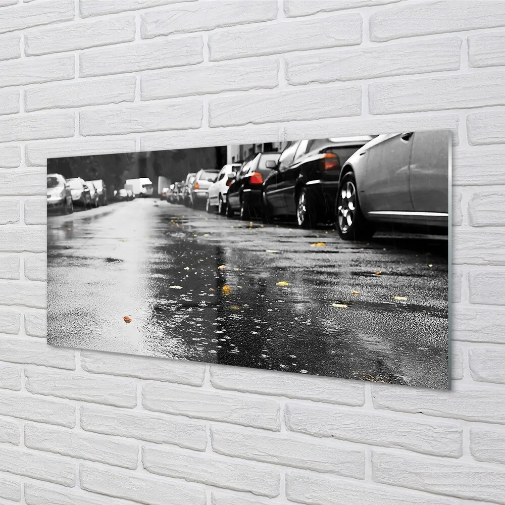 Obraz na skle Car podzimní listí silnice 125x50 cm