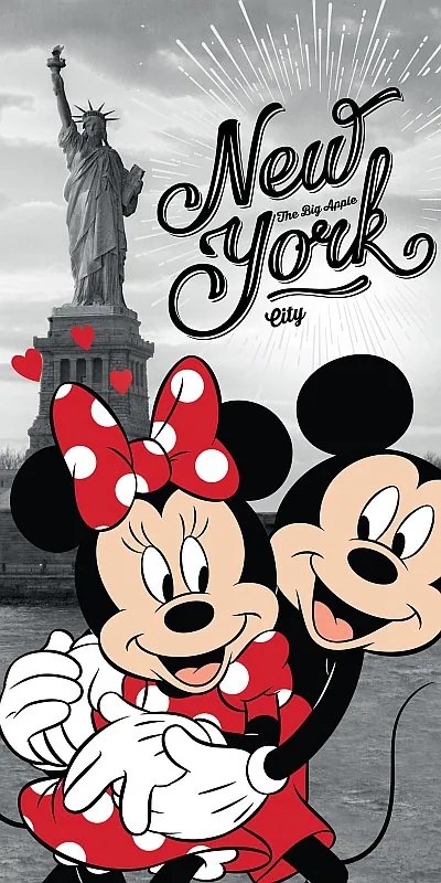 JERRY FABRICS Osuška Mickey a Minnie v New Yorku Bavlna Froté 70/140 cm