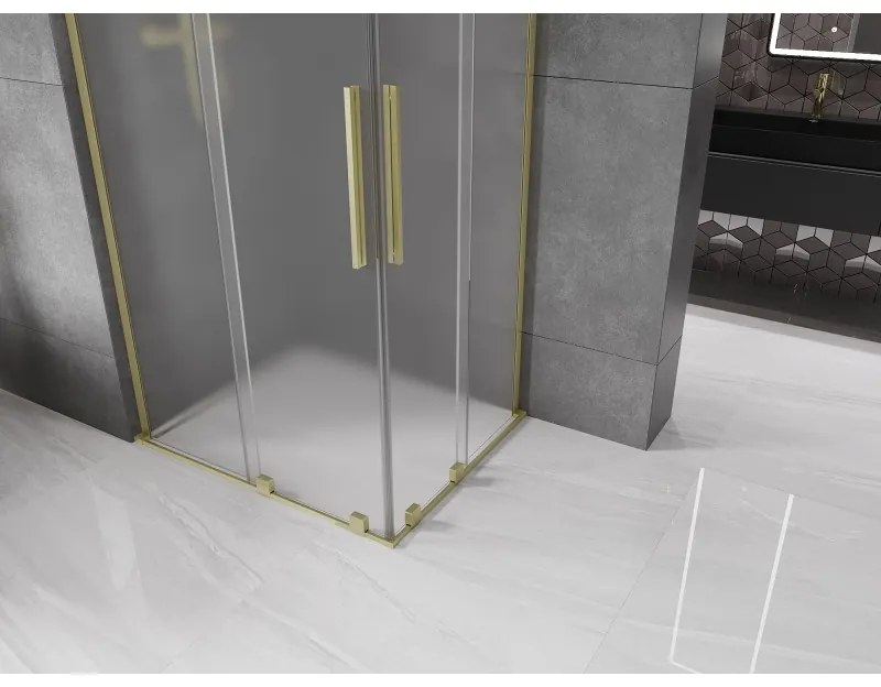 Mexen Velar L Duo, sprchový kout s posuvnými dveřmi 100 x 90 cm, 8mm sklo námraza, zlatá matná, 871-100-090-02-33-55