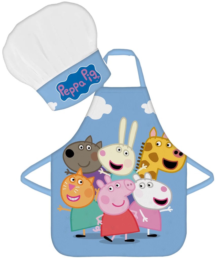 DĚTSKÁ ZÁSTĚRA S ČEPICÍ PEPPA PIG AND FRIENDS 45X50 CM, 2X33CM VZOROVANÁ