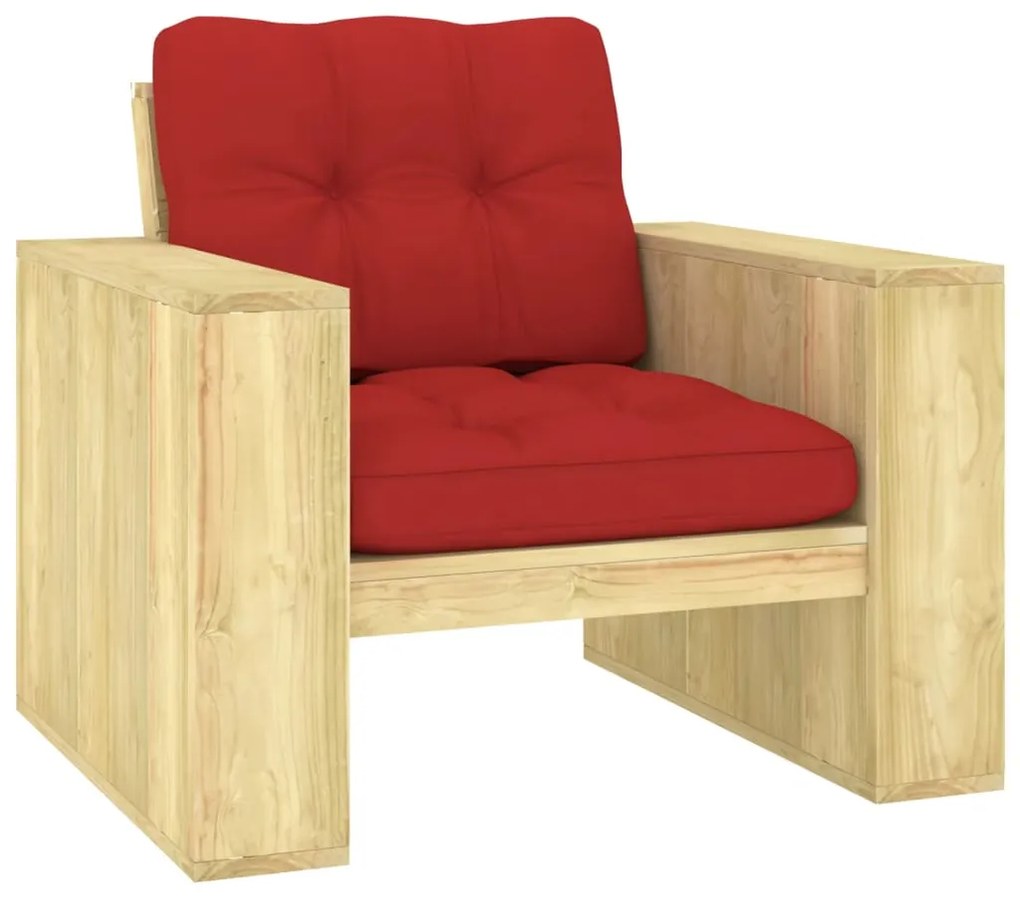 Zahradní židle s červenými poduškami impregnovaná borovice,  3065747