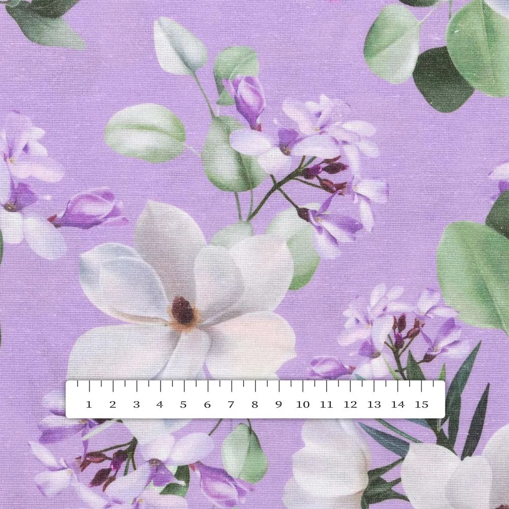 Biante Dekorační běhoun na stůl PML-044 Květy magnolie na fialovém 45x180 cm
