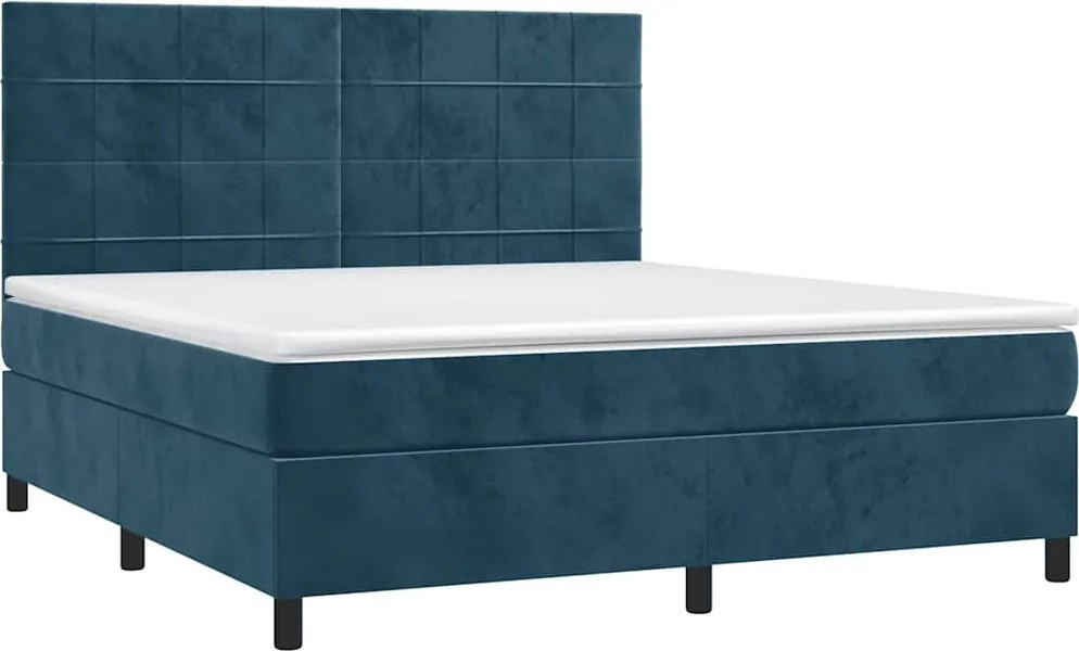 Box spring postel s matrací a LED tmavě modrá 160x200 cm samet 3136135