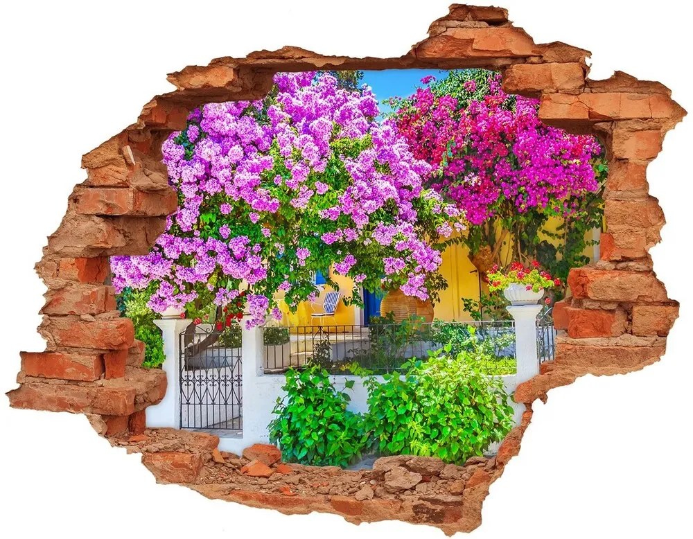 Wallmuralia Fototapeta díra na zeď 3D Dům s bugenvilea 90x70 cm