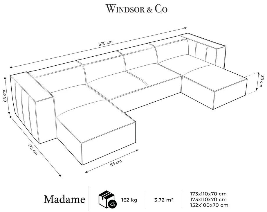 Koňakově hnědá kožená rohová pohovka (do "U") Madame – Windsor & Co Sofas