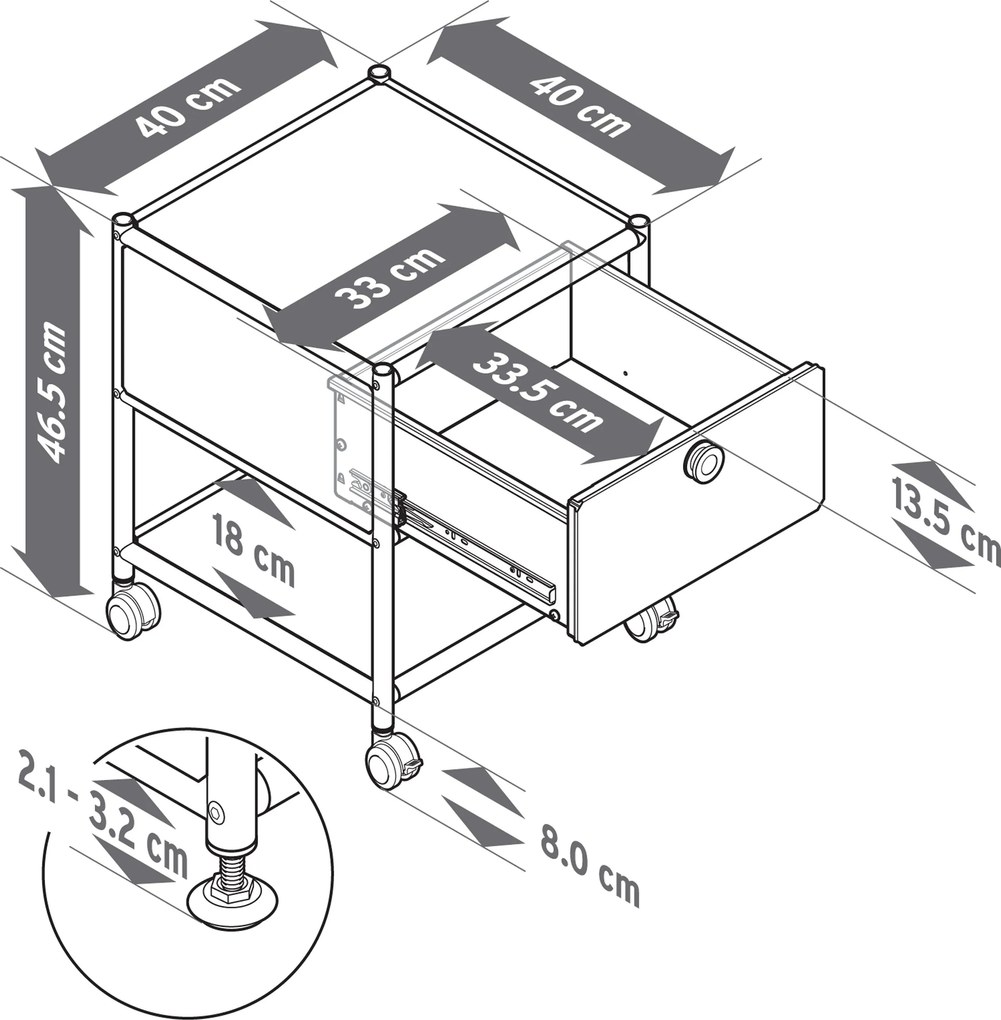 Tchibo - Kovový odkládací stolek se zásuvkou »Cn3« - barva: šedá