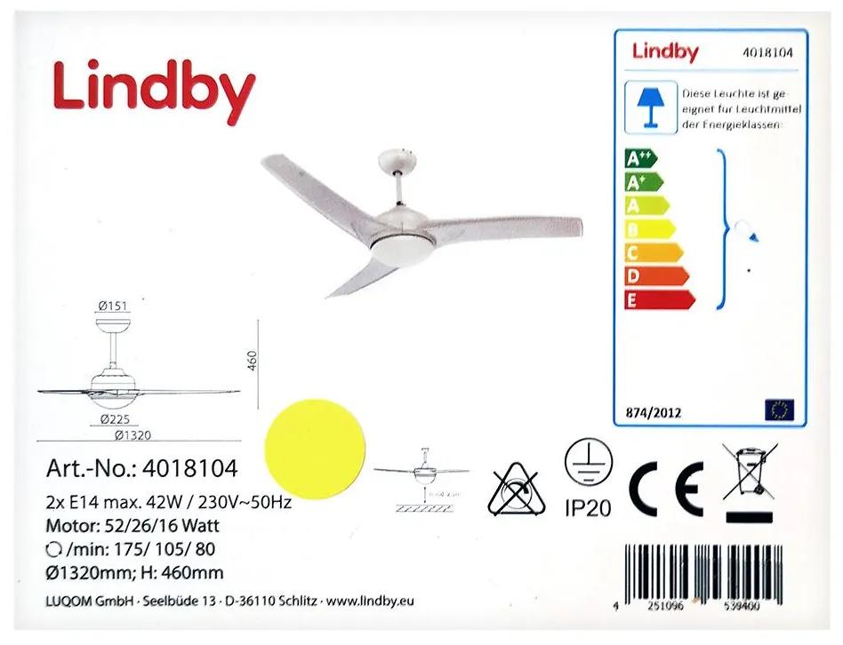 Lindby Lindby - Stropní ventilátor EMANUEL 2xE14/42W/230V + dálkové ovládání LW0053