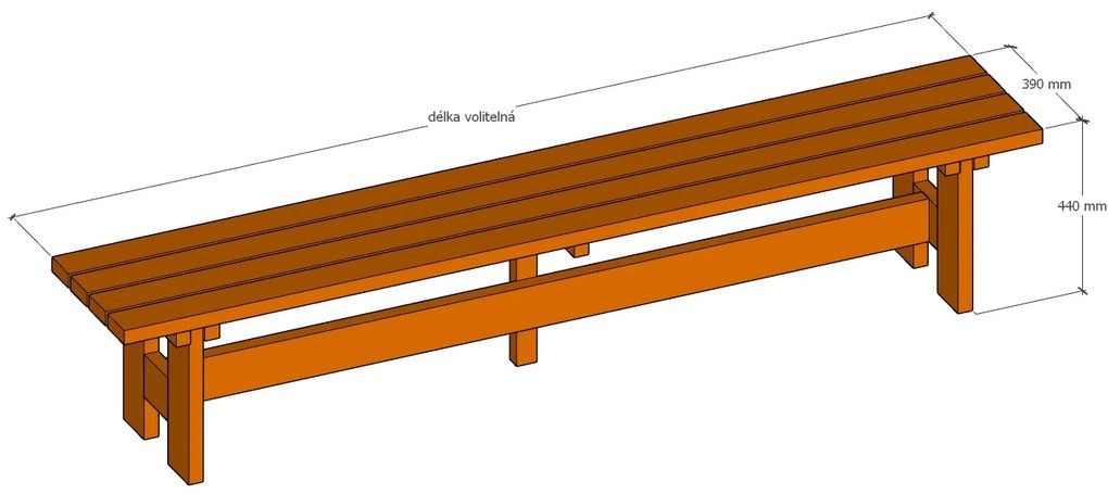 KULHÁNEK Zahradní lavice bez opěradla - klasická Délka: 150 cm, Odstín nátěru: individuální