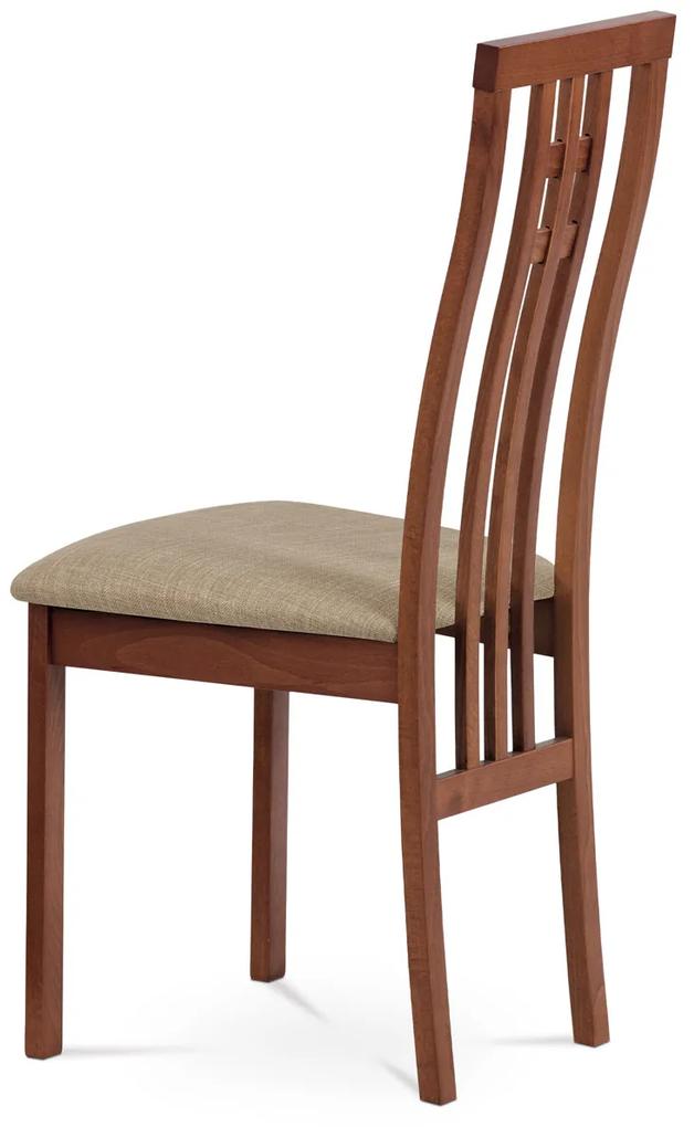 AUTRONIC Jídelní židle, masiv buk, barva třešeň, látkový béžový potah BC-2482 TR3