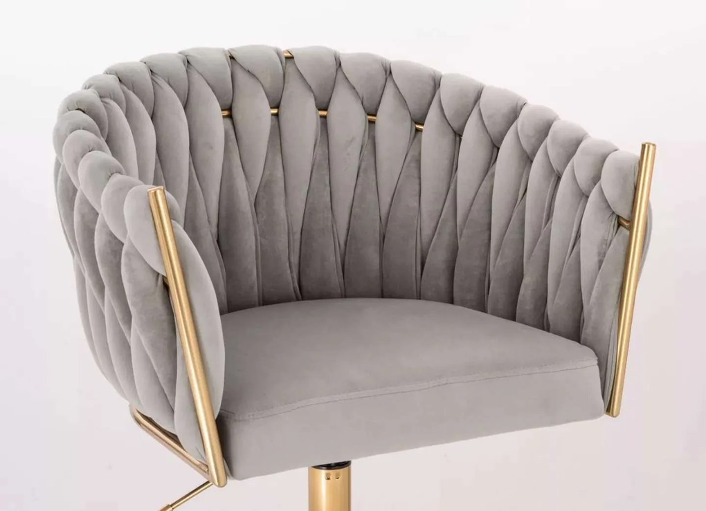 LuxuryForm DESIGN Barová židle NORDEN VELUR na zlaté kulaté podstavě - světle šedá