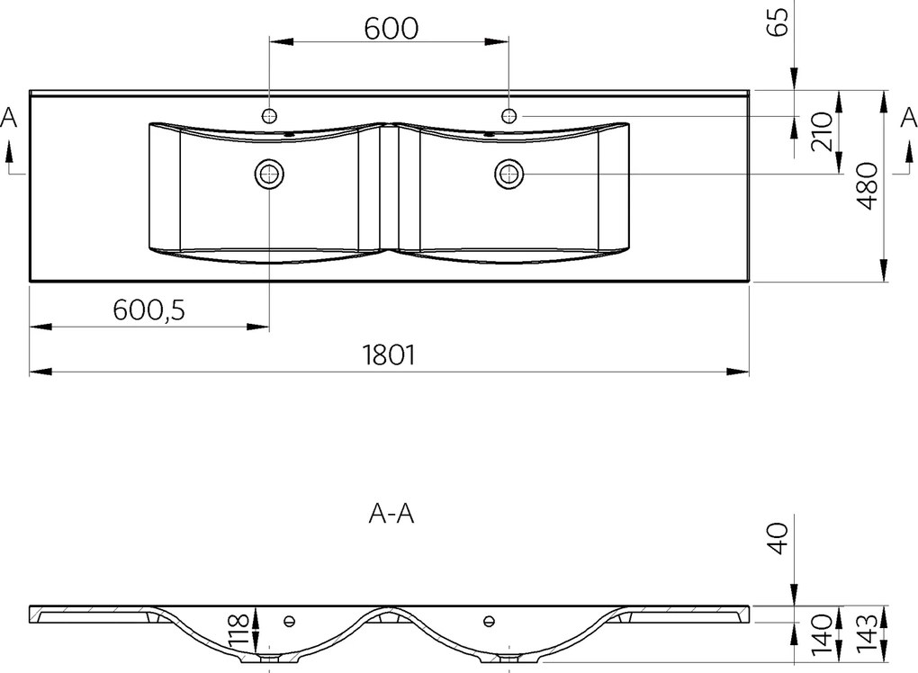 Sapho, LUCIOLA dvojumyvadlo 180x48cm, litý mramor, bílá, 50184