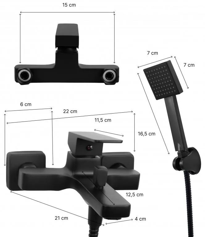 Erga Sara, vanová baterie s ruční sprchovou soupravou, černá matná, ERG-YKA-BW.SARA-BLK