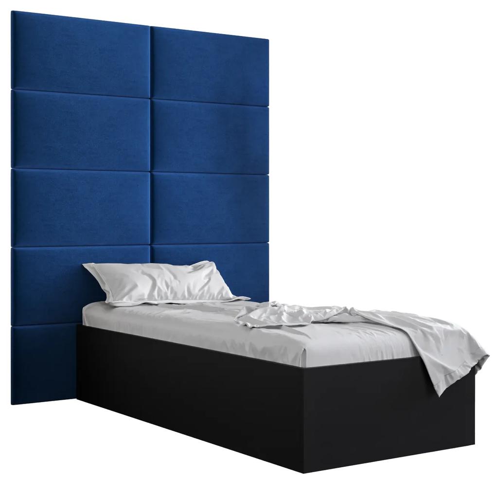 Jednolůžková postel s čalouněným čelem 90 cm Brittany 1 (černá matná + modrá) (s roštem). 1045862