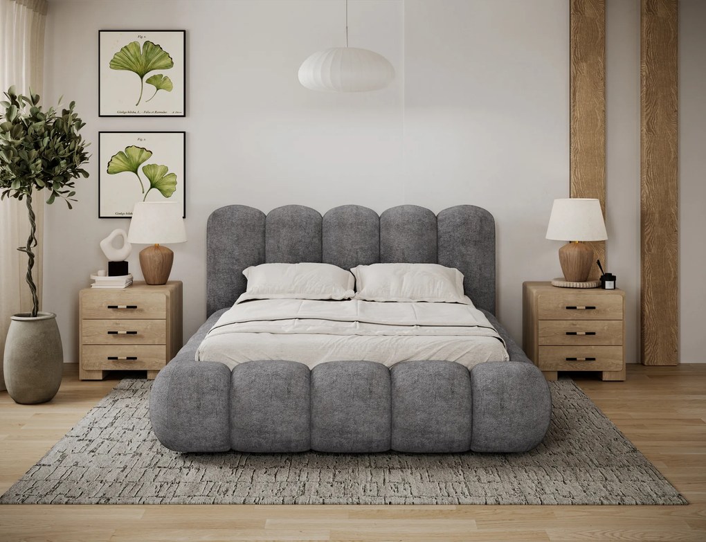 Postel Oloroso 180x200 s kovovým roštem a úložným prostorem, tmavě šedý plyš